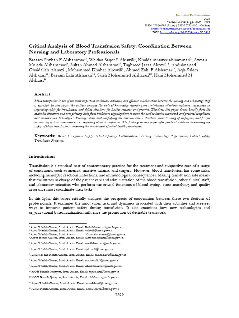 Enhancing Blood Transfusion Safety Collaboration | PDF | Blood ...