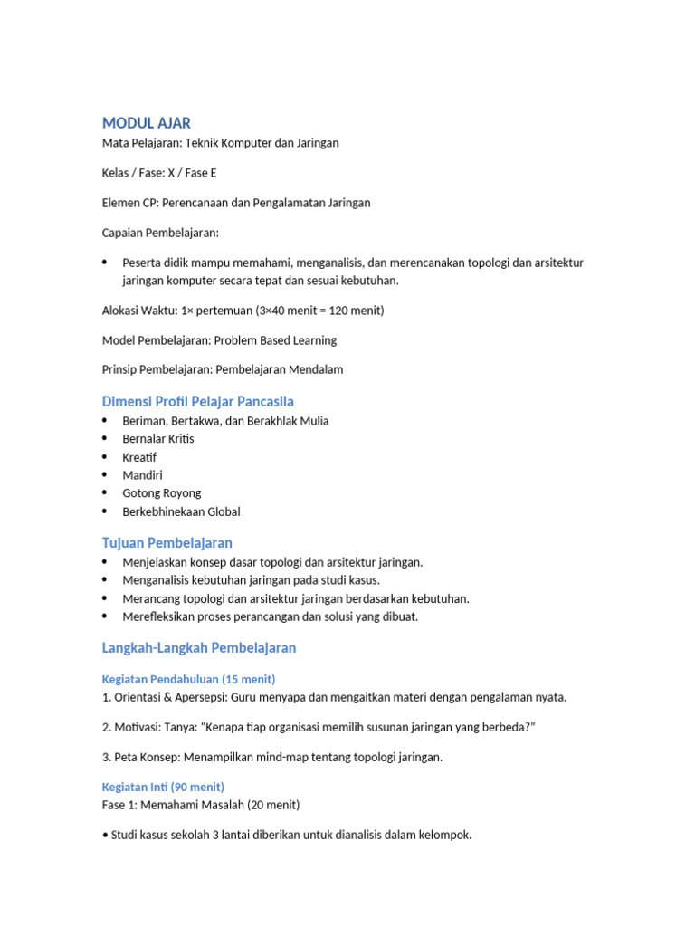 Modul Ajar TKJ Topologi Arsitektur Jaringan Lengkap | PDF