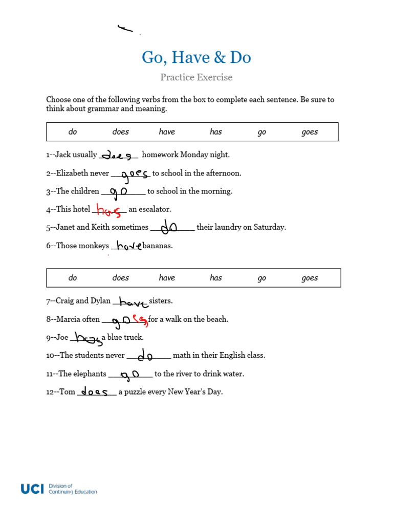 C1M2L1 - Go, Do & Have Practice Exercise | PDF