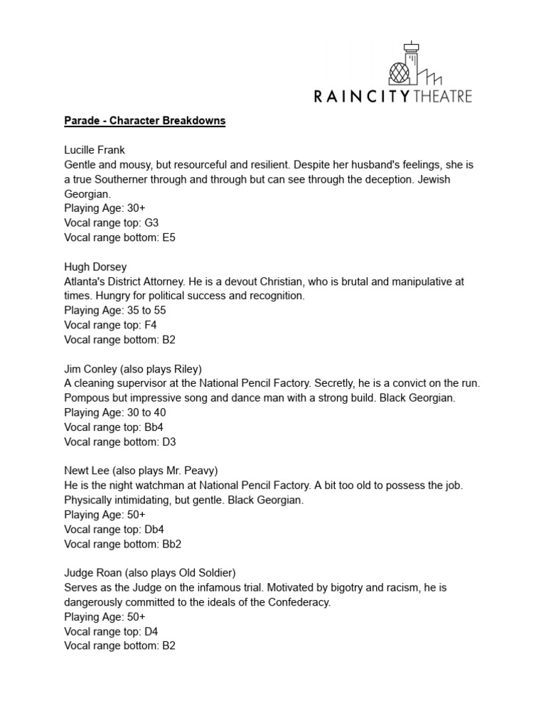 Parade Character Breakdowns | PDF