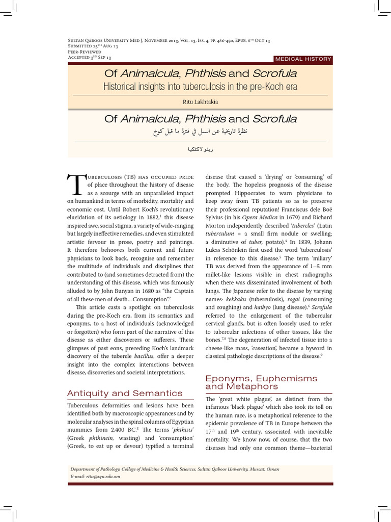 Of Animalcula, Phthisis and Scrofula - Historical Insights Into ...