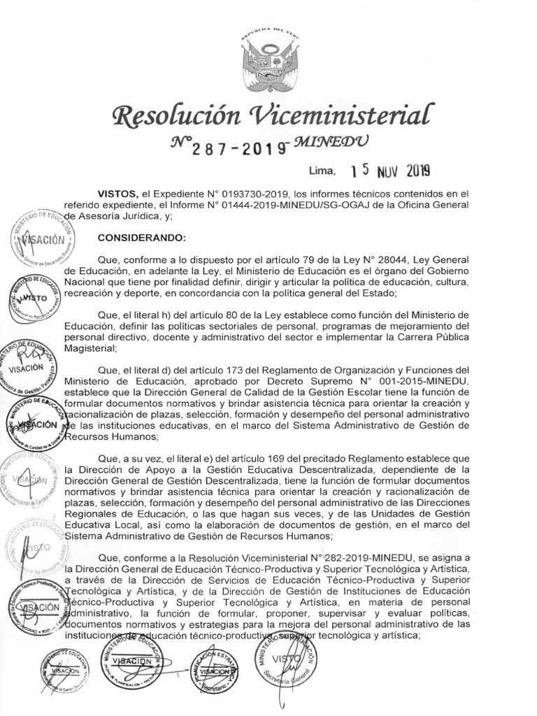RVM N 287-2019-Minedu | PDF