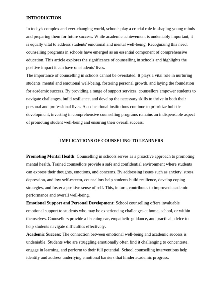 Counseling and Educational Implications of Counseling | PDF ...