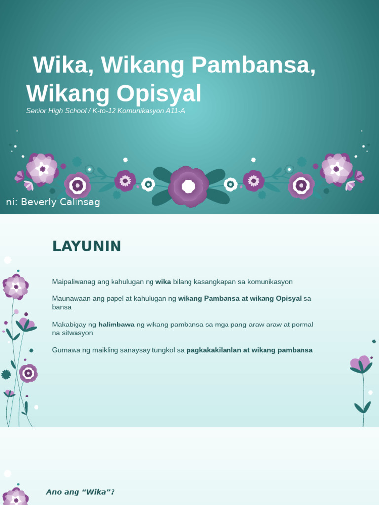 Panimula Sa Wika at Wikang Pambansa, 2nd Week, 1st | PDF