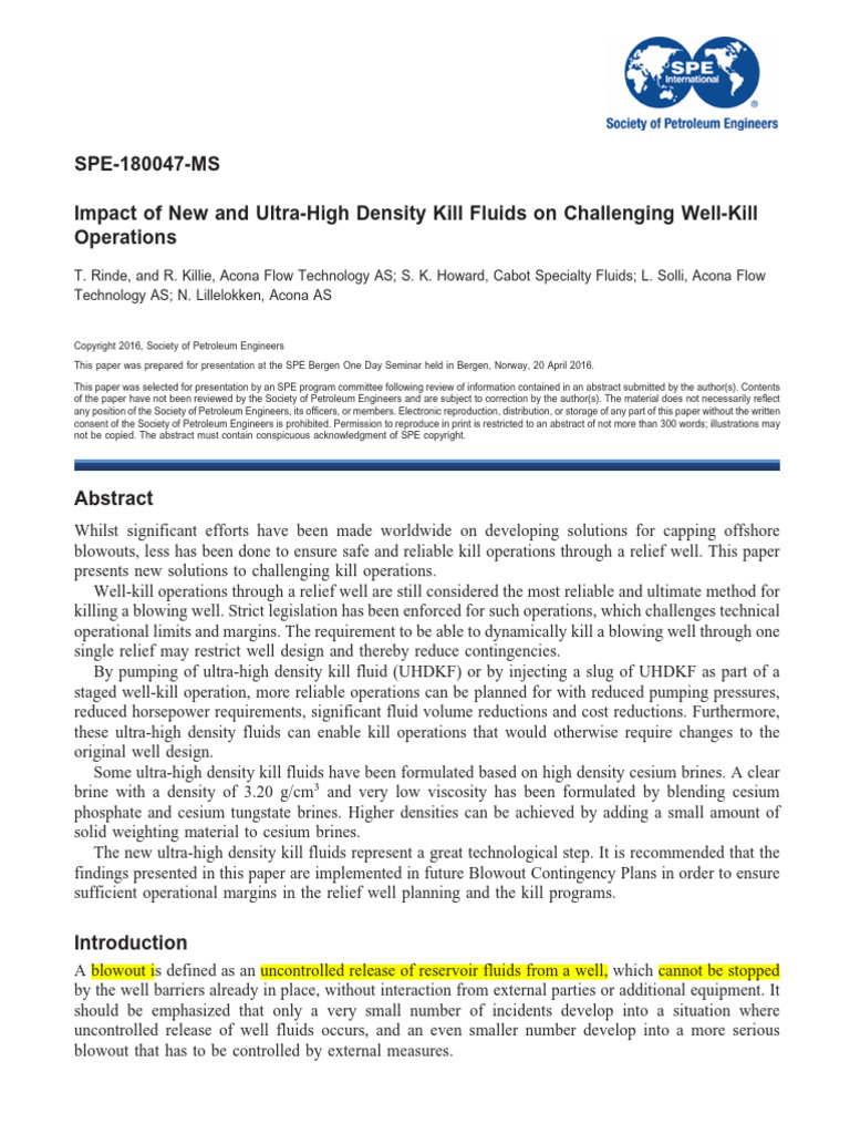 Ultra-High Density Kill Fluids for Well-Kill | PDF | Blowout (Well ...