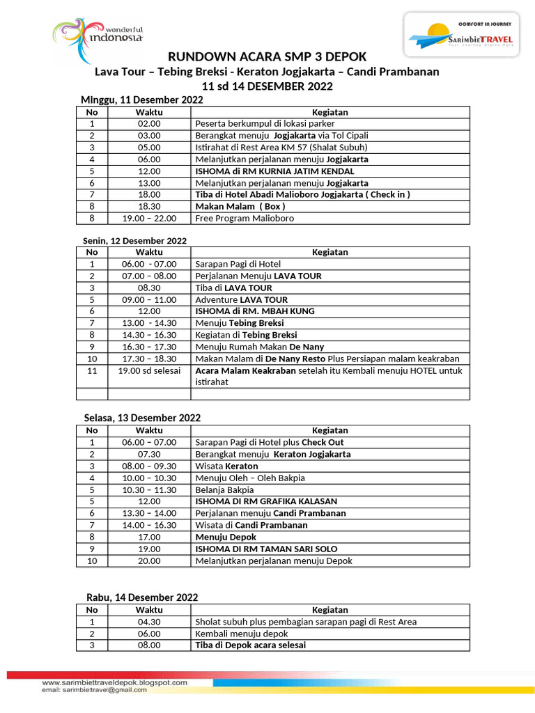 Rundown Acara SMP 3 Depok 2022 | PDF
