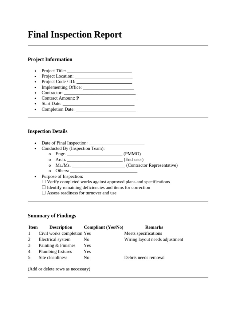Final Inspection Report | PDF