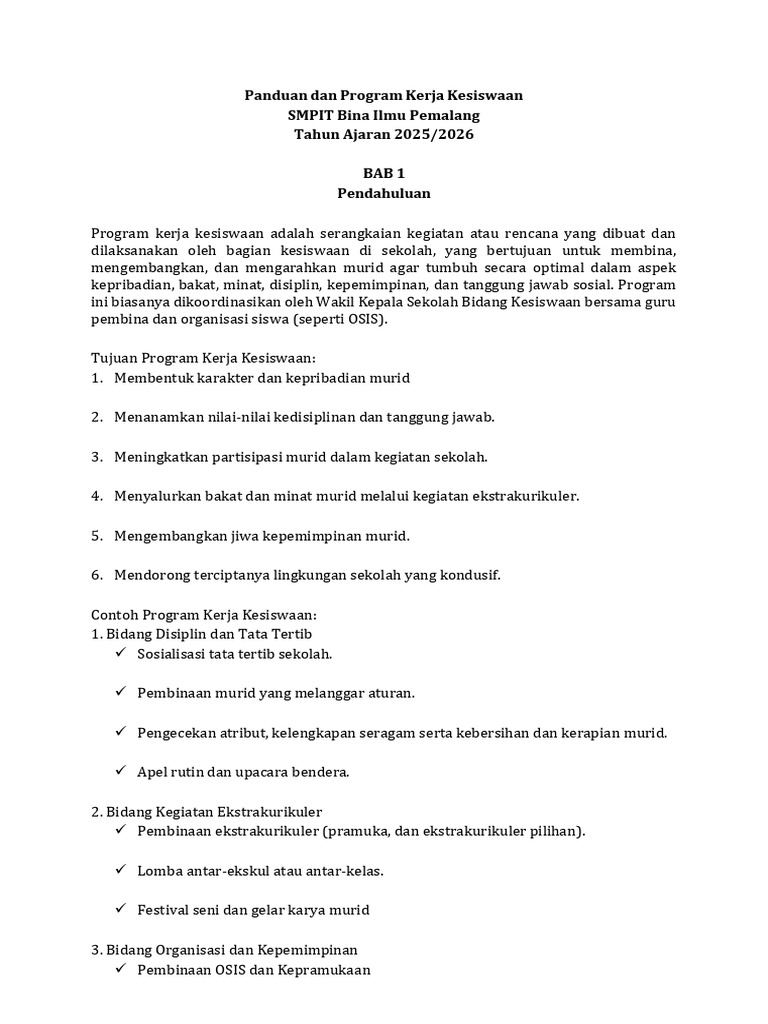 Program Kerja Kesiswaan SMPIT 2025 | PDF