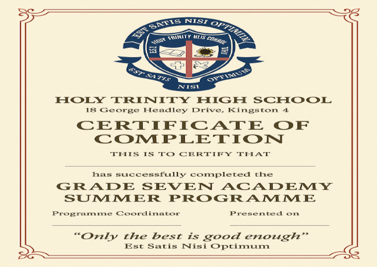 Holy Trinity Certificate Final | PDF