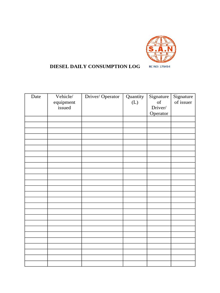 Diesel Daily Consumption Log | PDF