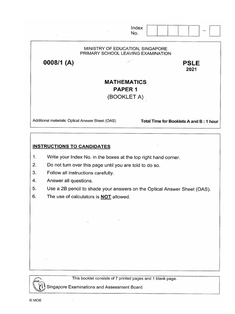 2021 PSLE Mathematics - Copy | PDF