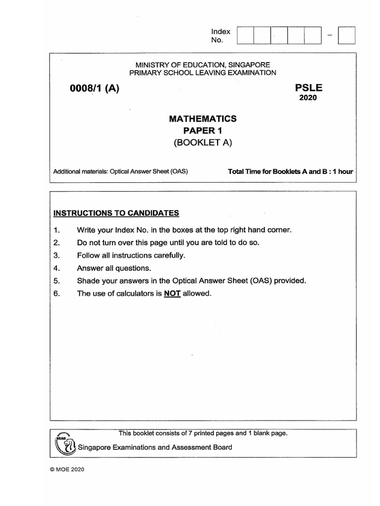 2020 PSLE Mathematics | PDF