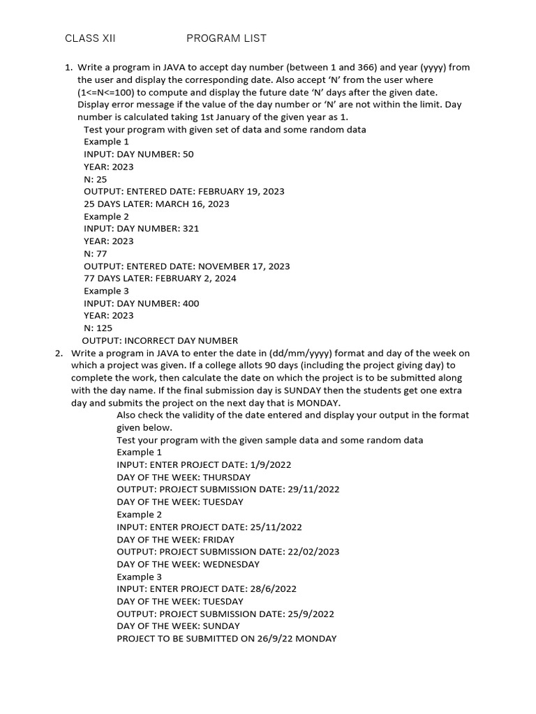 Java Programs for Class XII Students | PDF