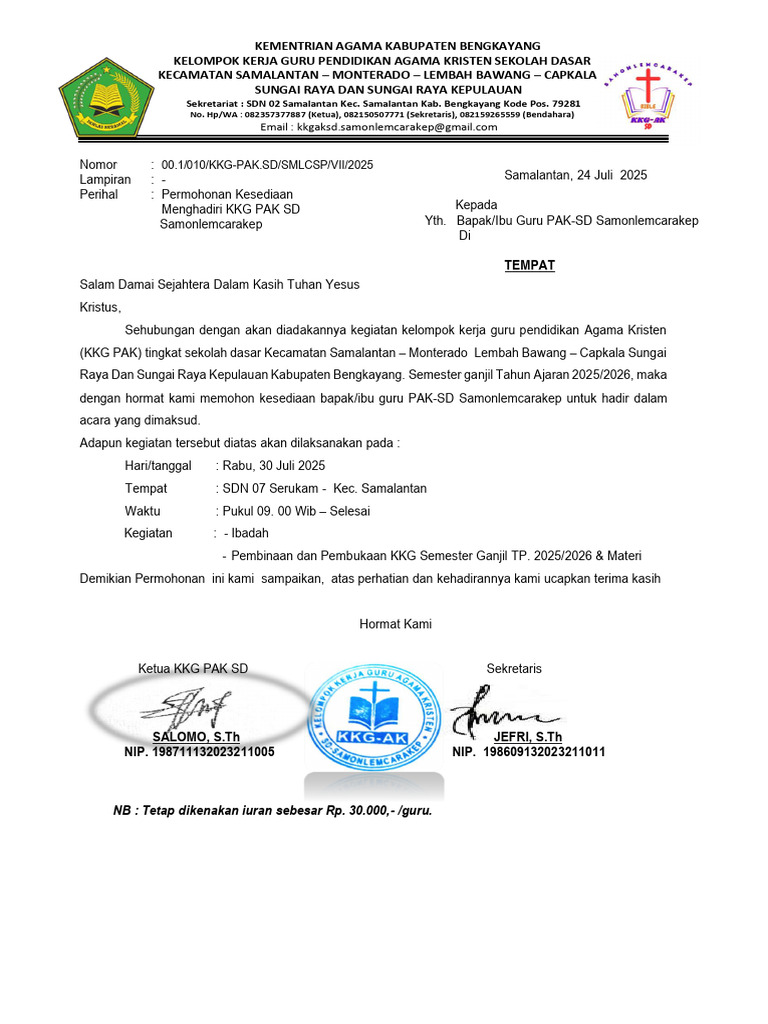 Surat Undangan KKG-AK - SD 30 Juli 2025 | PDF