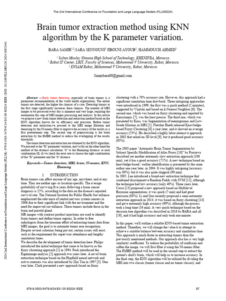 Brain Tumor Extraction Method Using KNN Algorithm by The K Parameter Variation | PDF ...