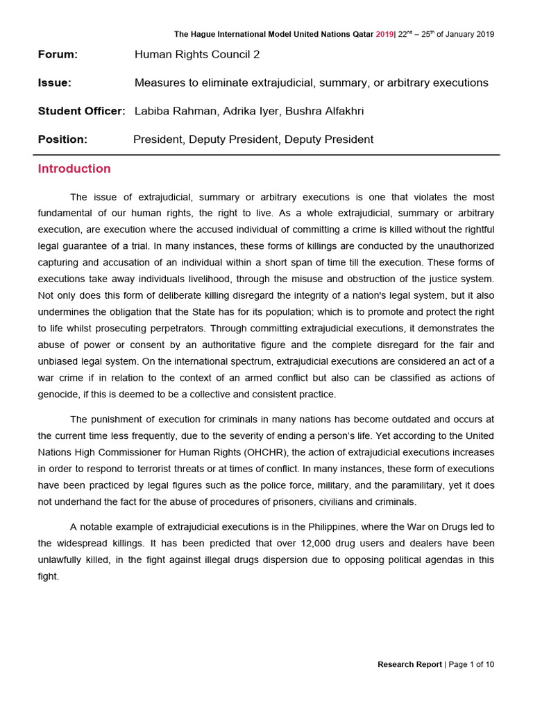 Arbitrary Joint Report 28 Oct | PDF | Capital Punishment | Crimes