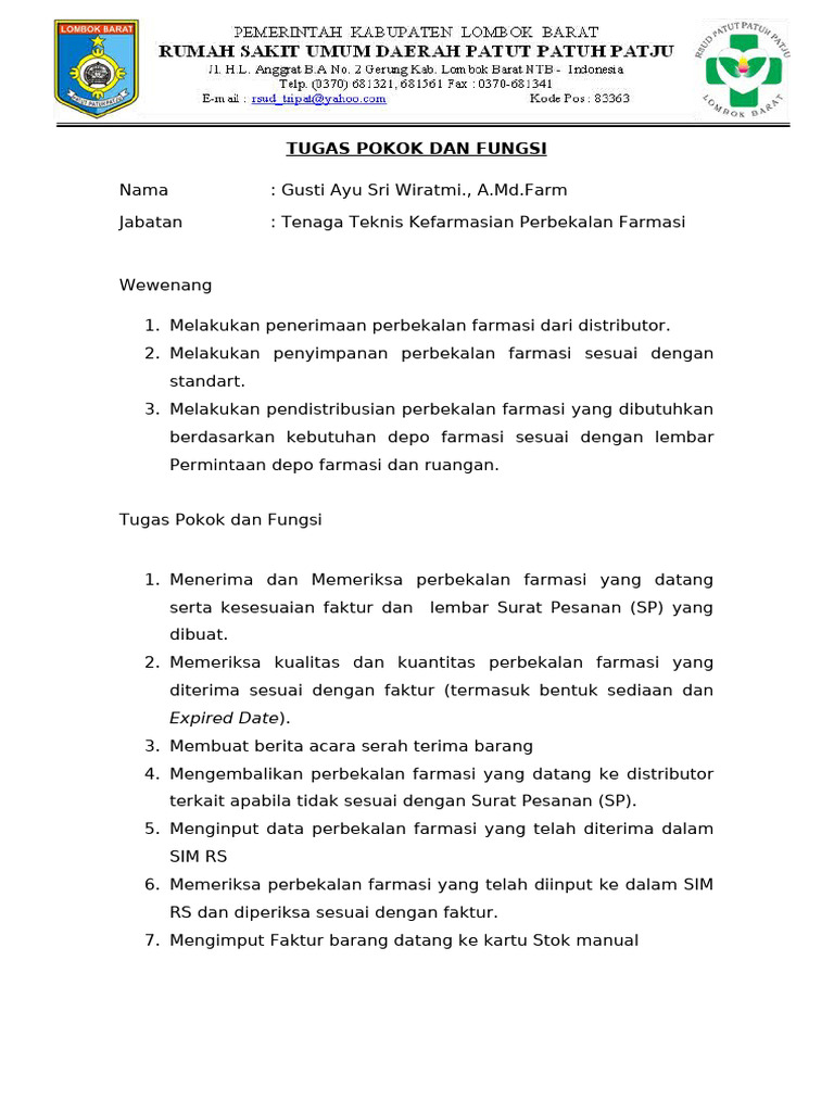 Tupoksi TTK Perbekalan | PDF