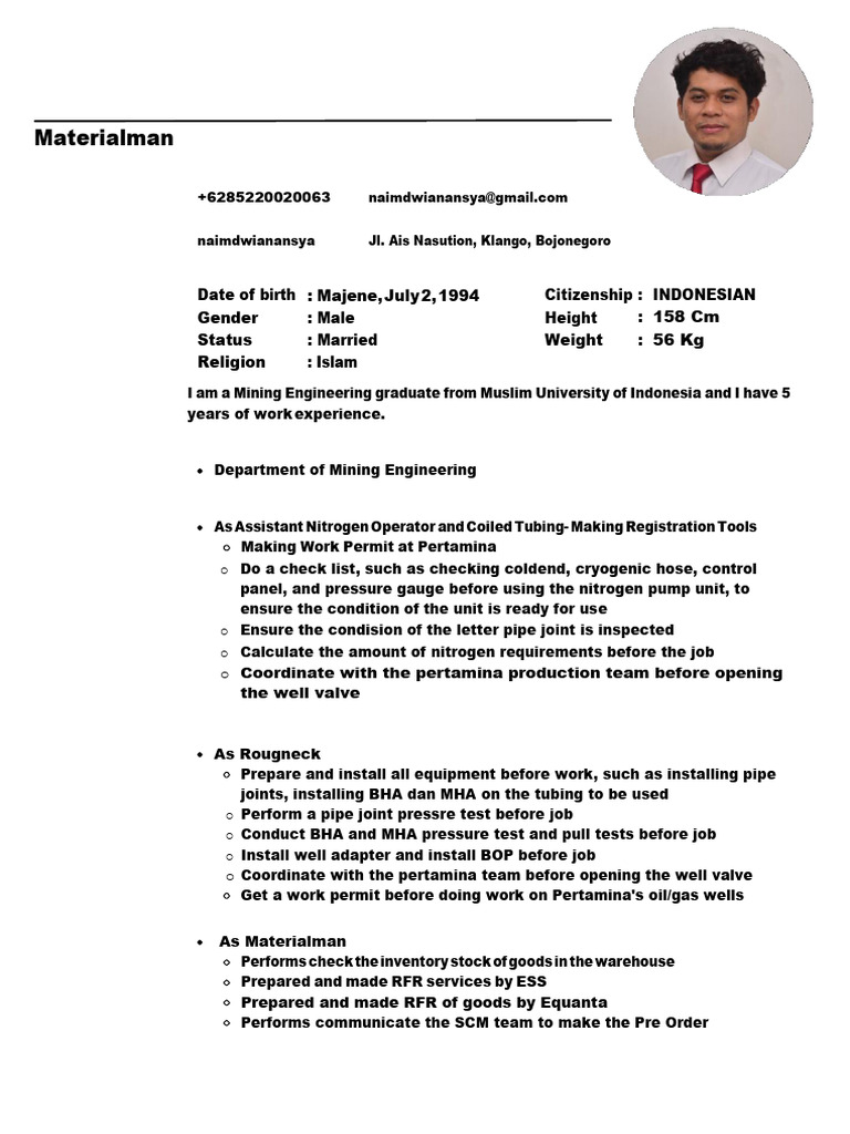 CV ATS 2 Naim Dwianansya | PDF | Gases