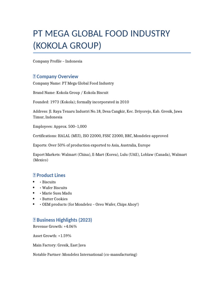 PT Mega Global Food Industry Overview | PDF
