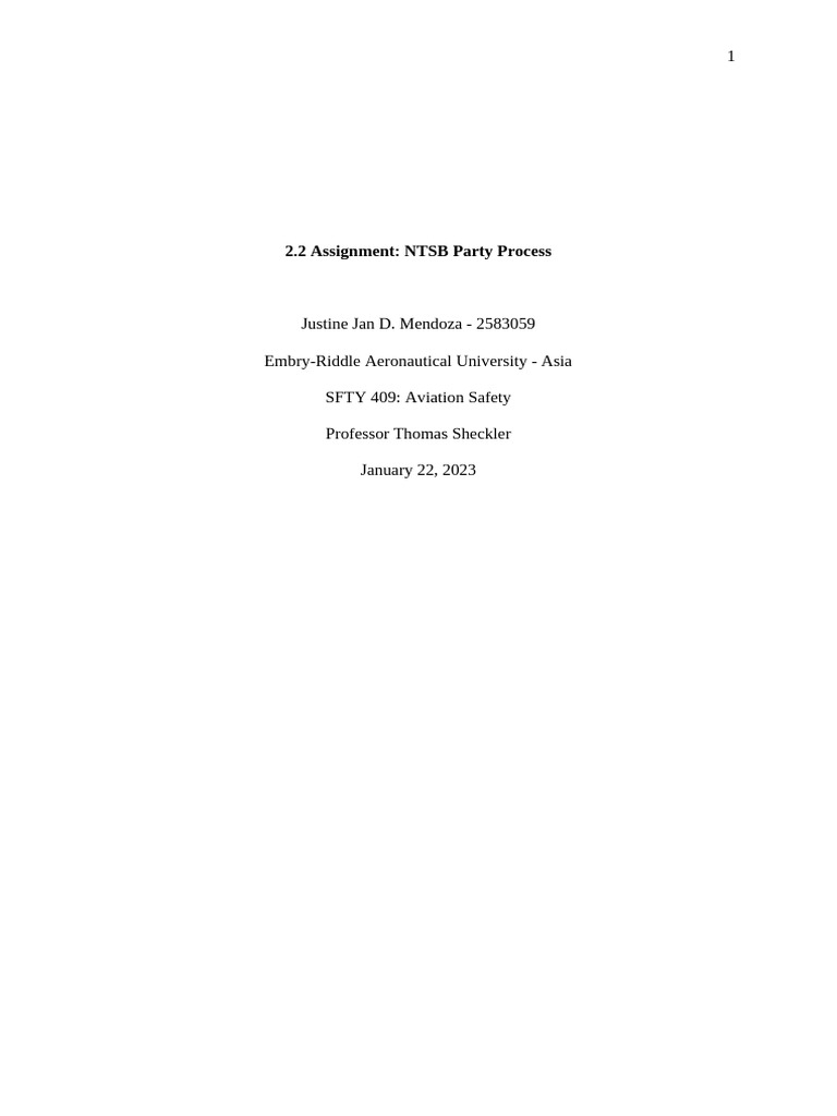 Justine Mendoza - 2.2 Assignment NTSB Party Process | PDF | National Transportation Safety Board ...