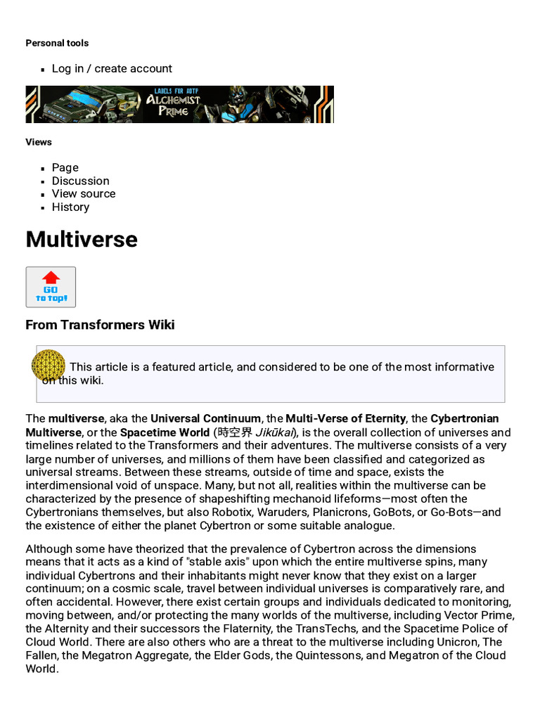 Multiverse TransformersWiki | PDF | Transformers (Franchise)