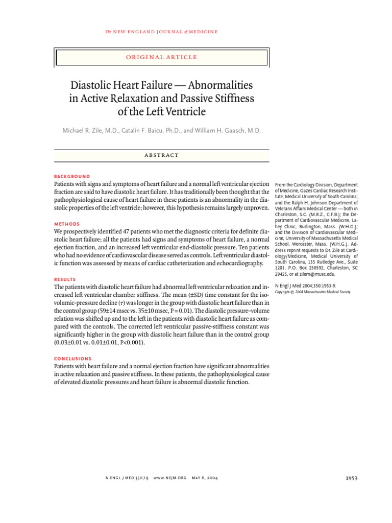 Diastolic Heart Failure — Abnormalities in Active Relaxation and ...