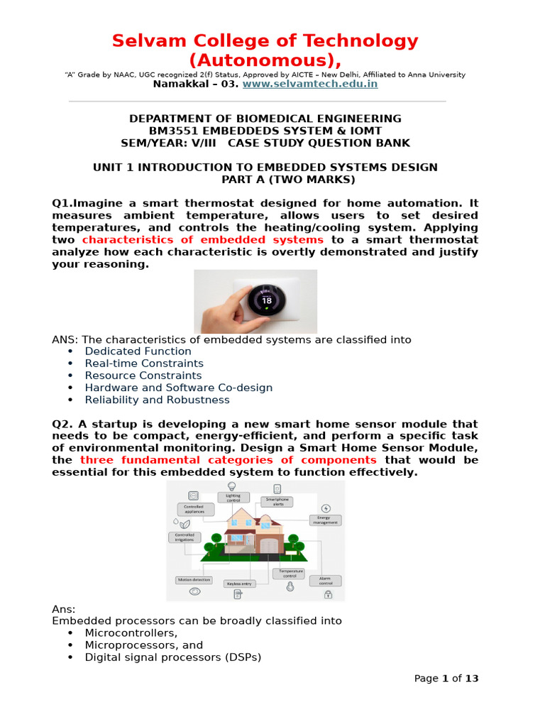 Bm3551 Embeddeds System & Iomt Unit 1 Case Study Q&A | PDF | Random Access Memory | Flash Memory