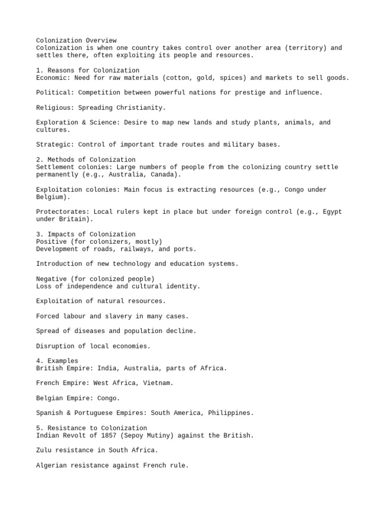 Colonization - Grade 9 History | PDF