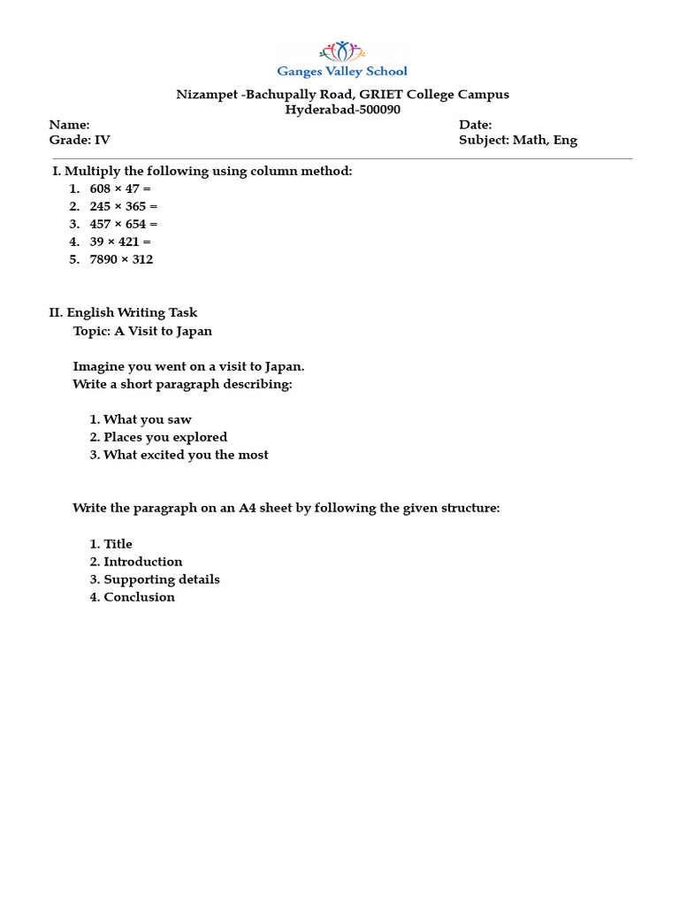 Grade IV Task Sheet 23.07.2025 | PDF