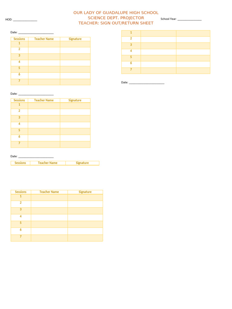 Projector Sign-Out Sheet Template | PDF