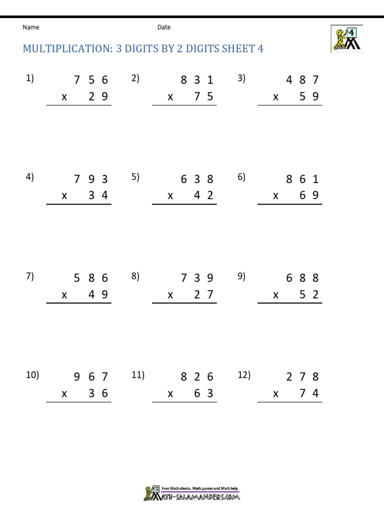Multiplication 3 Digits by 2 Digits 4 | PDF