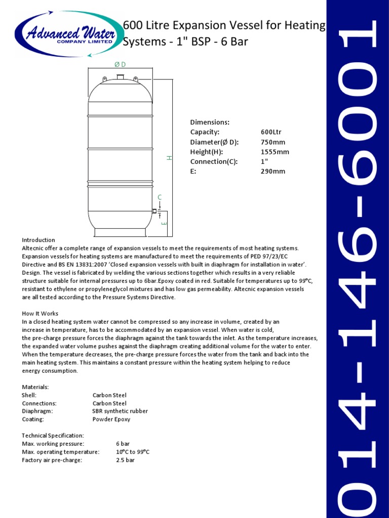 600L Solar Expansion Vessel Specs | PDF | Science & Mathematics