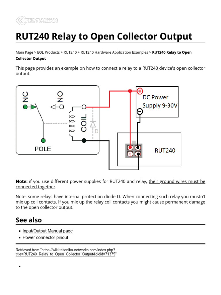 RUT240 Relay to Open Collector Output - Teltonika Networks Wiki | PDF