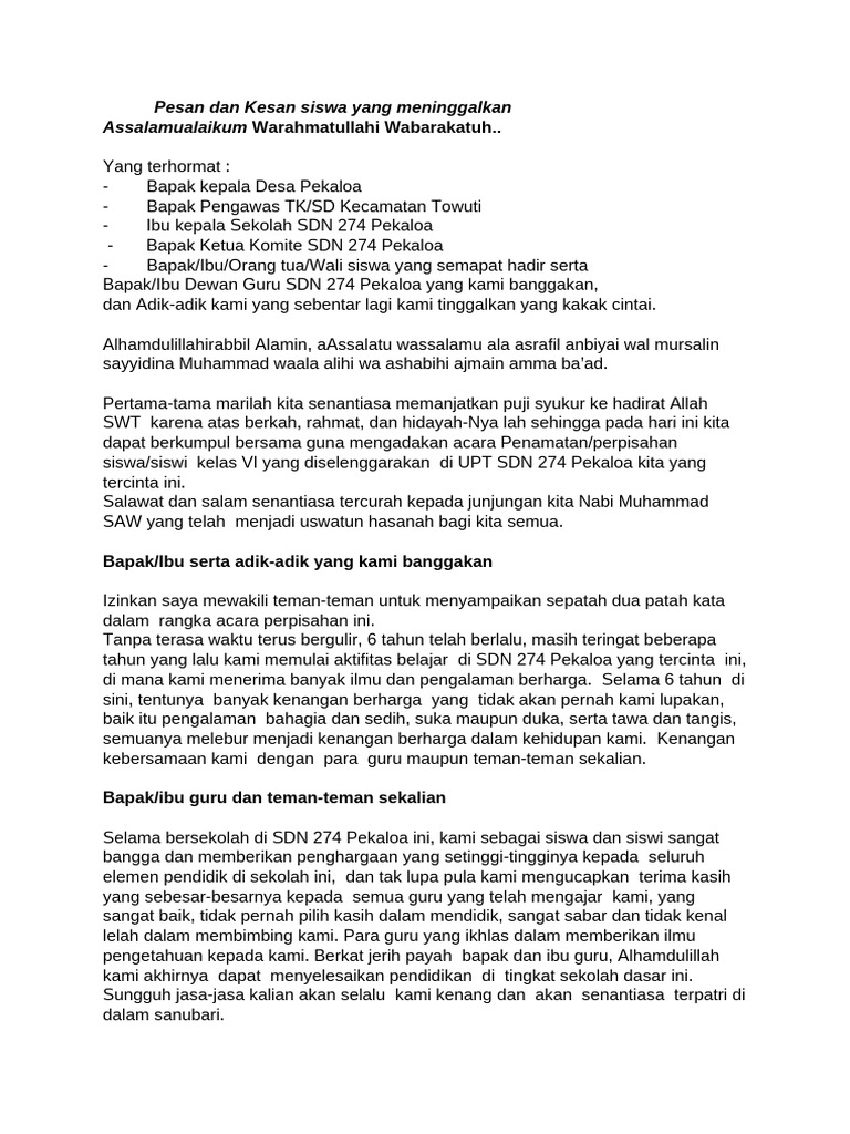Pesan Dan Kesan Siswa Yang Meninggalkan | PDF