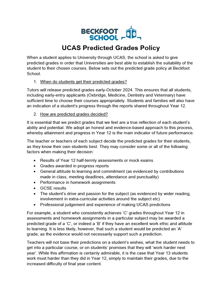 UCAS Predicted Grades Policy 2024-2025 | PDF | Teachers | Cognition