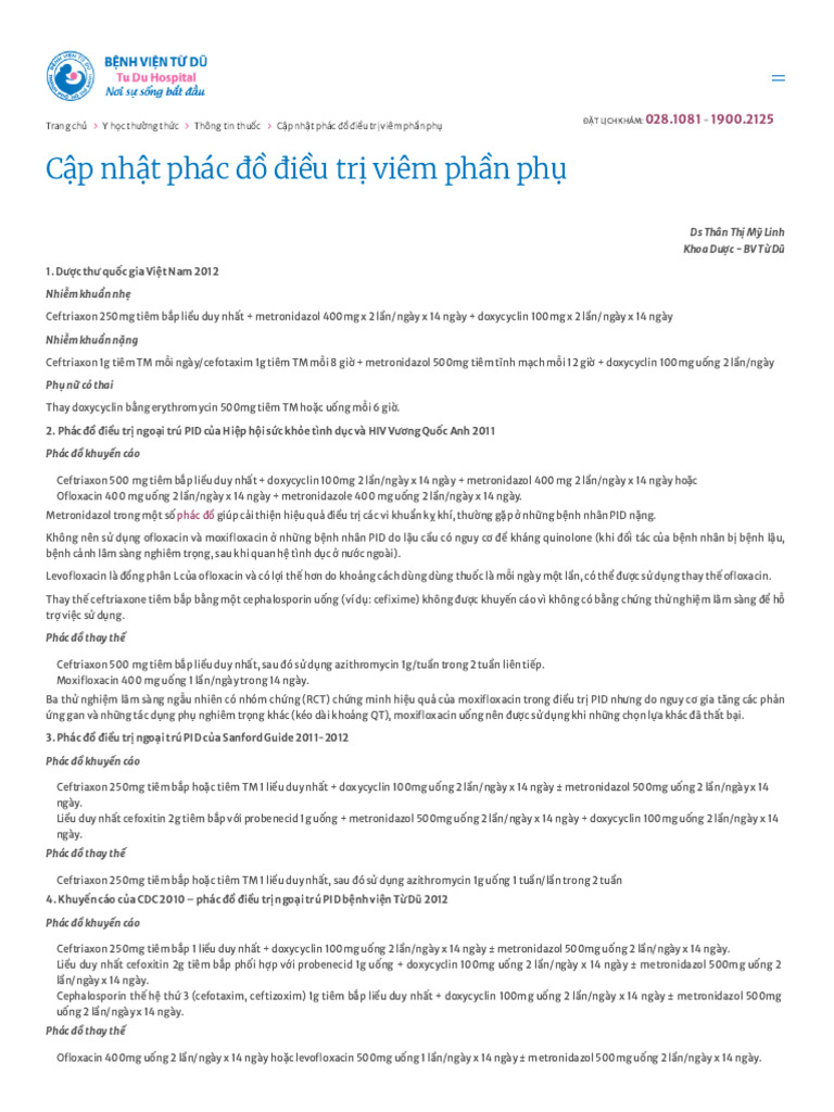 Cập Nhật Phác Đồ Điều Trị Viêm Phần Phụ - Bệnh Viện Từ Dũ | PDF