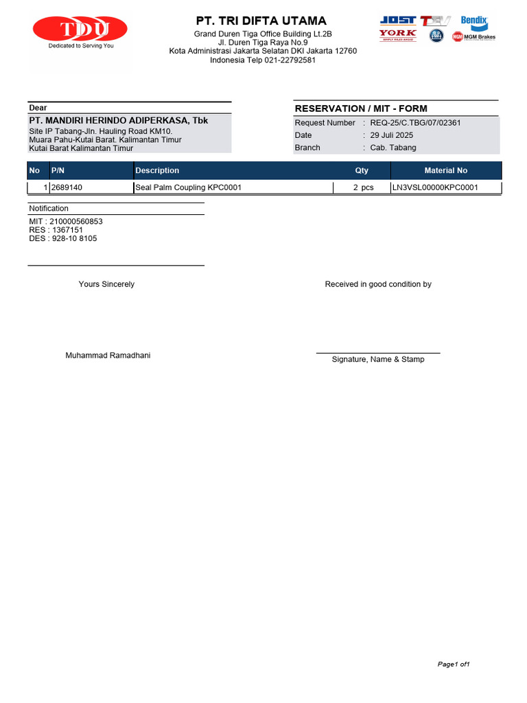Warehouse Request Form Pttridiftautama 250729231940 | PDF
