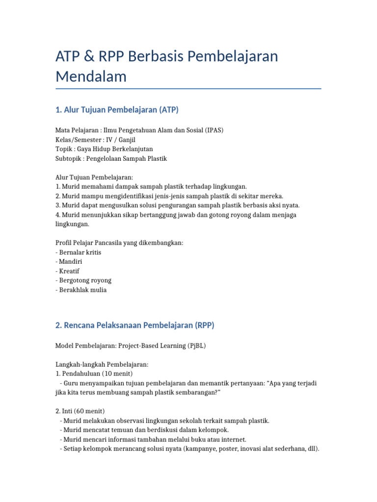 ATP RPP Pembelajaran Mendalam | PDF