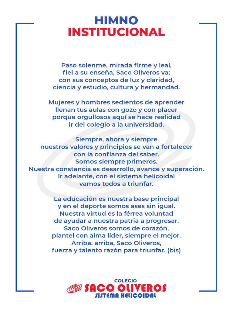 Himno del Colegio Saco Oliveros | PDF