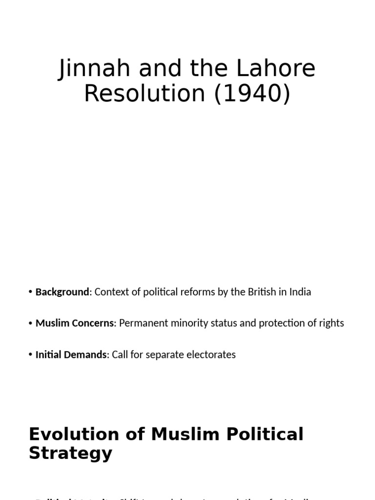 Jinnah and The Lahore Resolution (1940) | PDF | All India Muslim League ...