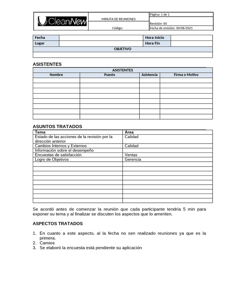 Minuta de Reunión: Compromisos y Temas Tratados | PDF