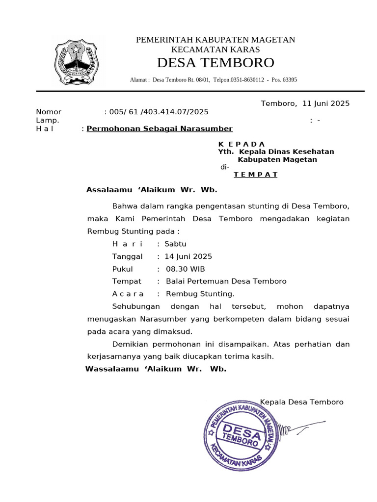 Undangan Rembug Stunting Desa Temboro | PDF