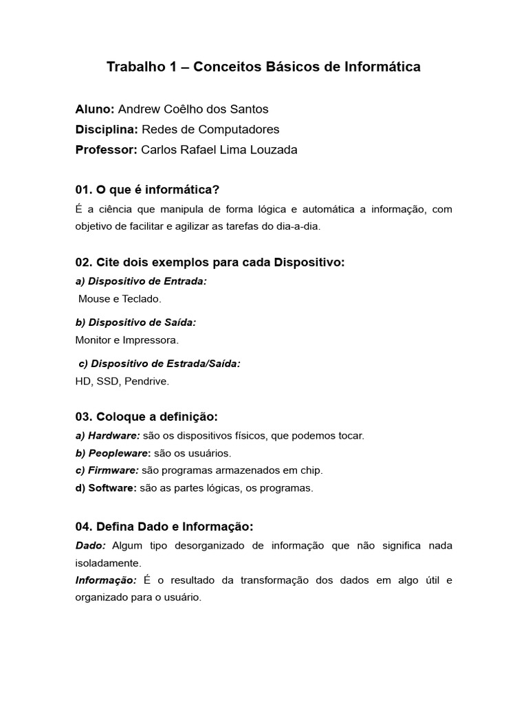 Conceitos Básicos de Informática | PDF | Mordeu | Hardware de computador