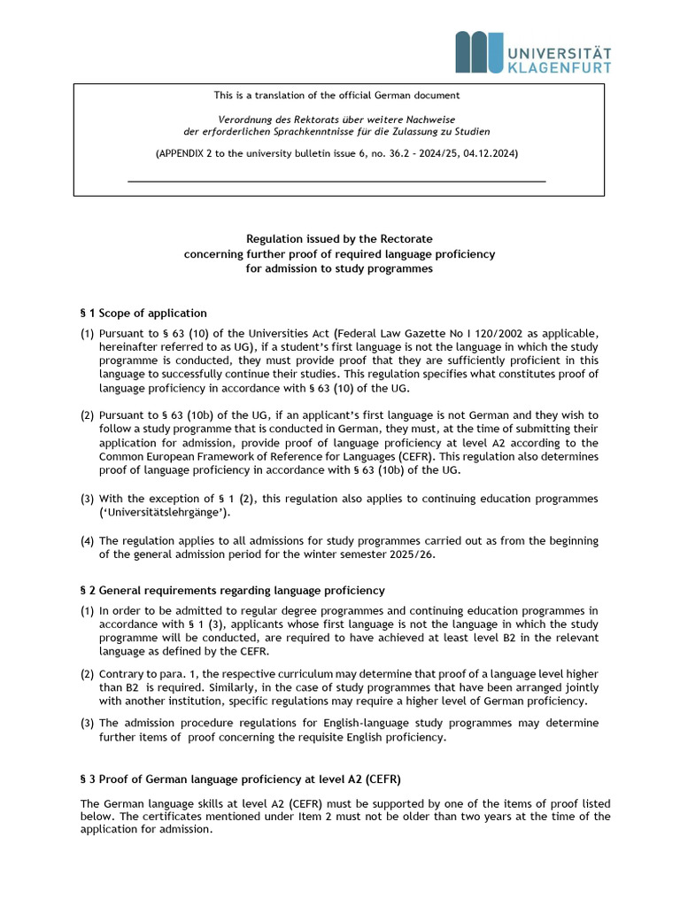 Language Proficiency Requirements for Admission | PDF | Educational ...