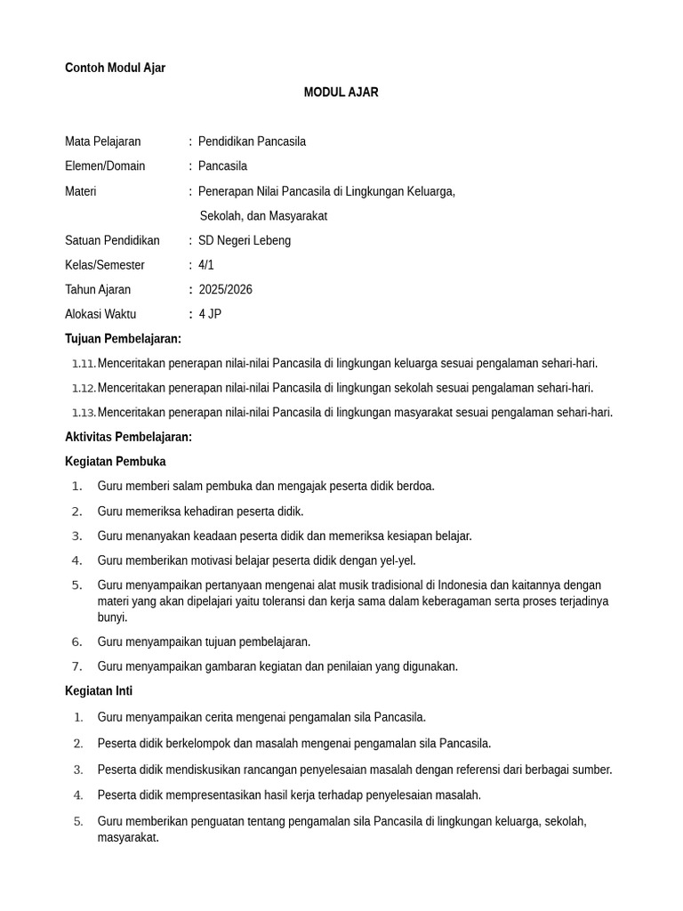 Modul Ajar Penerapan Nilai Pancasila | PDF