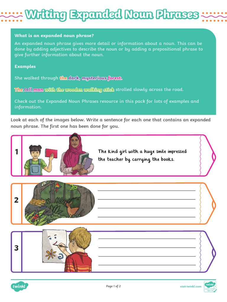 Writing Expanded Noun Phrases Activity Sheets | PDF
