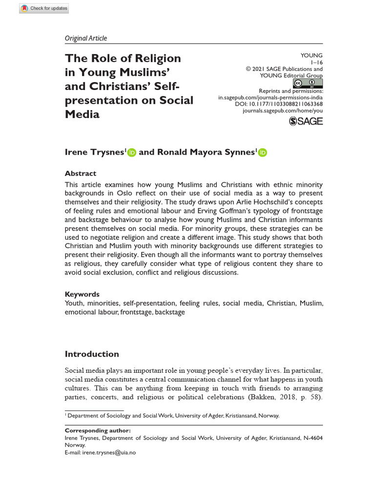 The Role of Religion in Young Muslims An | PDF | Hijab | Social Stigma