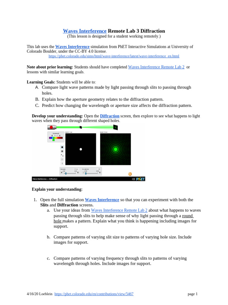 04 Waves Interference Remote Lab3 | PDF | Diffraction | Wavelength