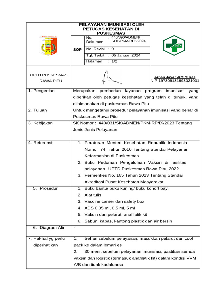 Sop Pengelolaan Pelayanan Imunisasi | PDF