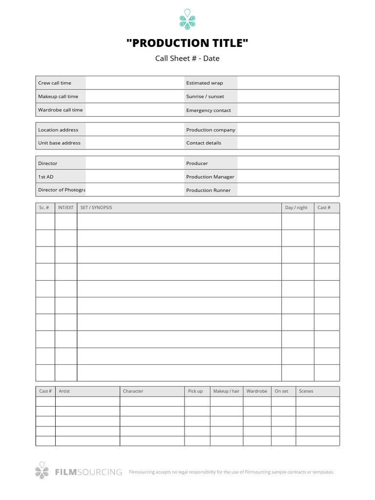 Filmsourcing Call Sheet | PDF